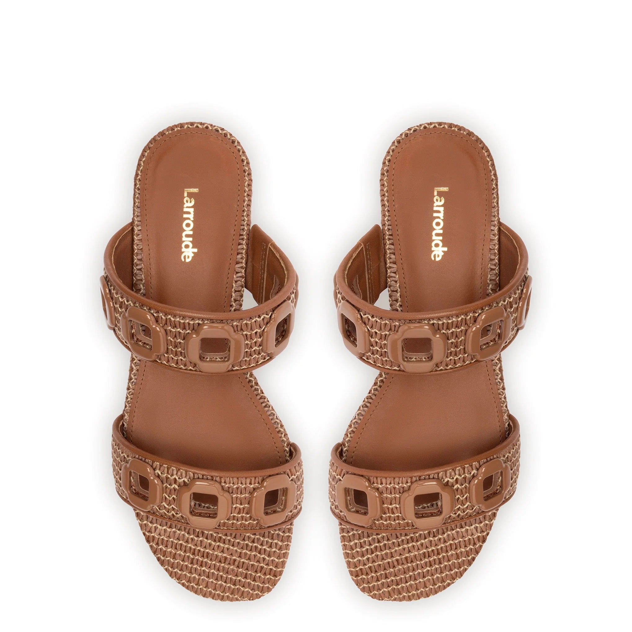 LARROUDE Milan Flat Mule In Caramel Wave Raffia – Only on The Avenue
